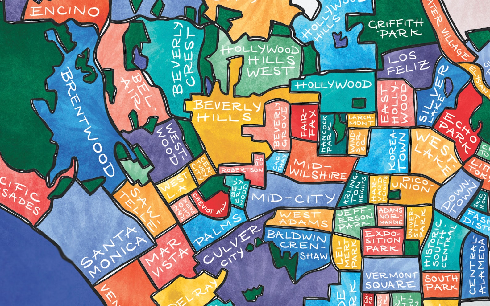 Los Angeles Neighborhoods Map Art Print - Etsy