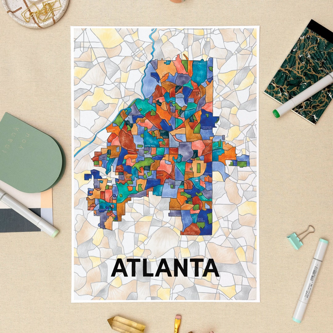 Atlanta Neighborhoods Map Art Print - Etsy
