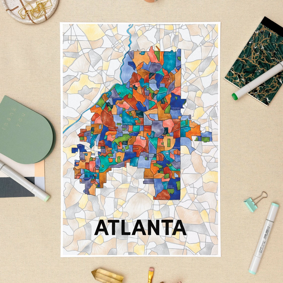 Atlanta Neighborhoods Map Art Print | Etsy