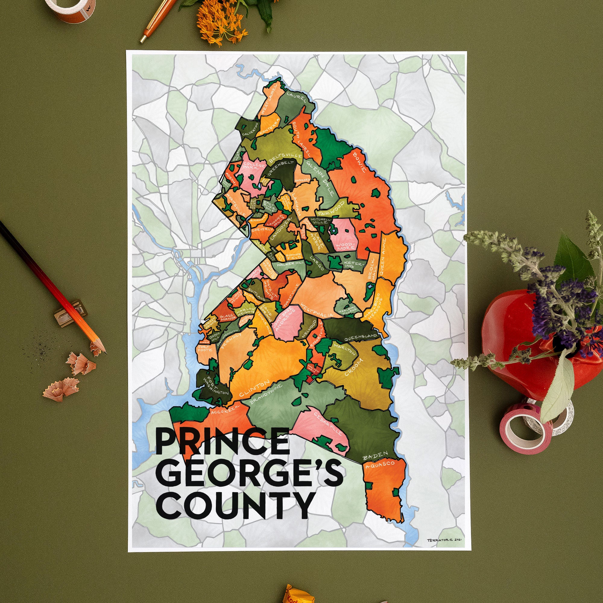 Prince George's County maryland Neighborhood Map Art - Etsy