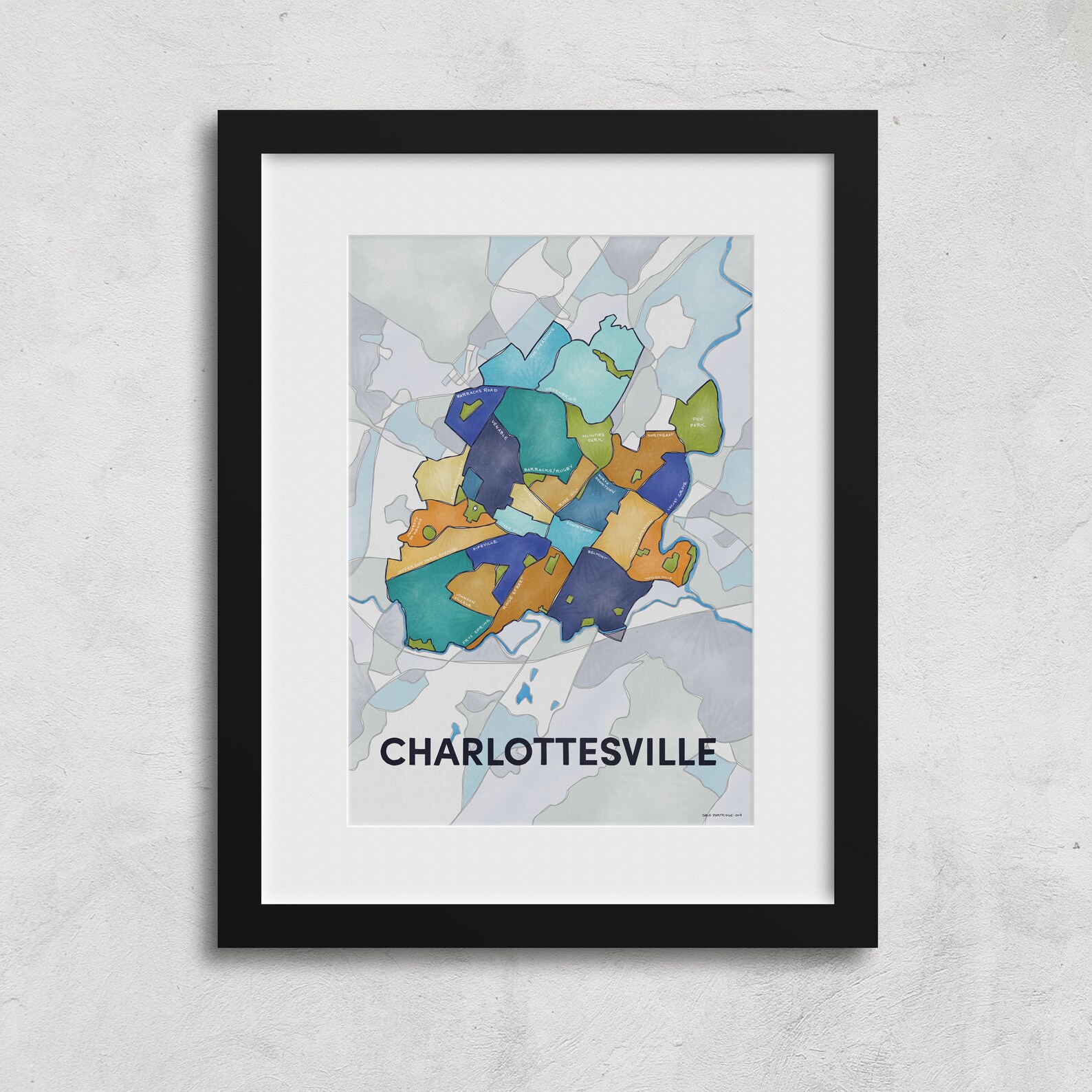Charlottesville Neighborhoods Map Art Print - Etsy
