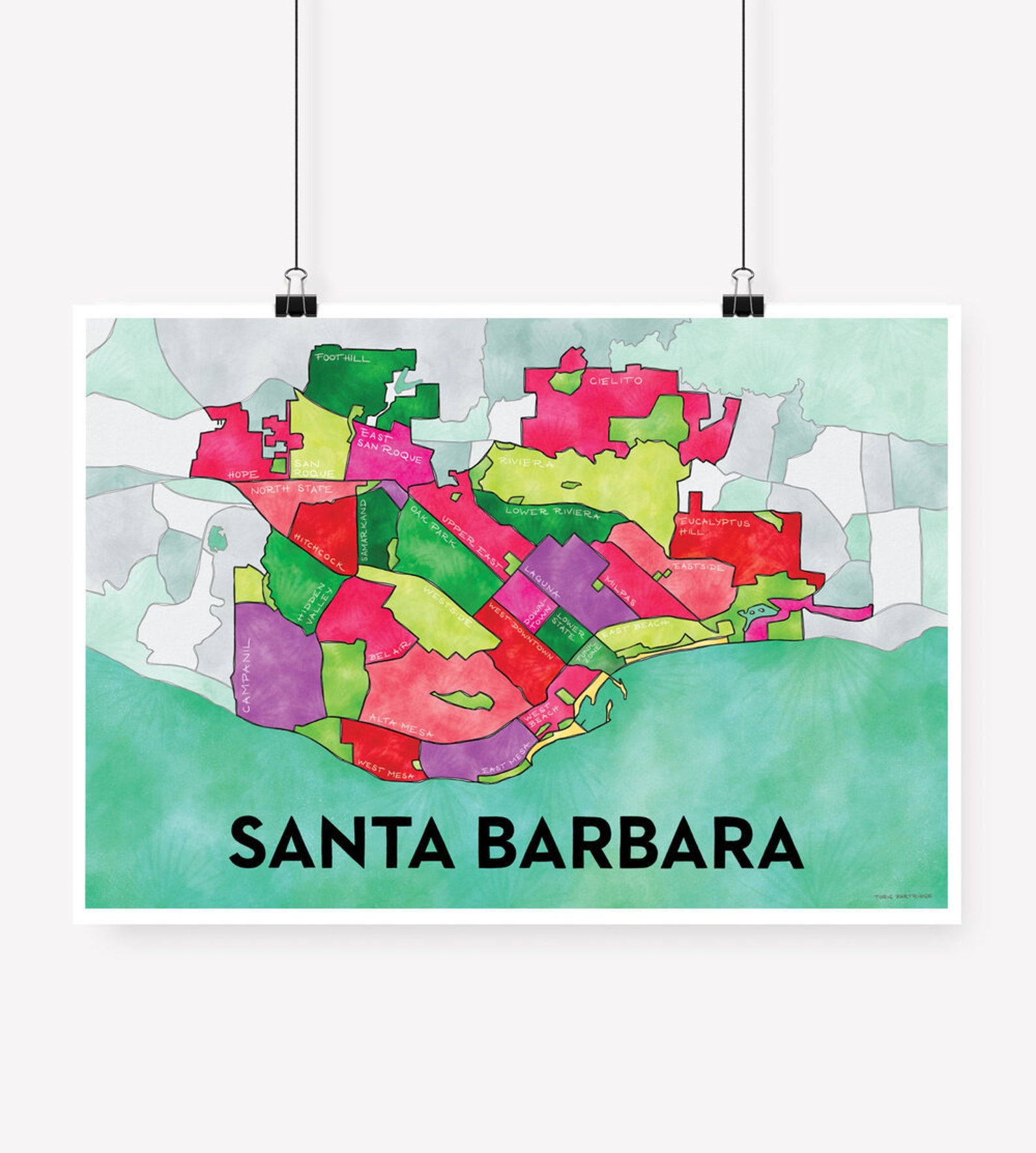Santa Barbara Neighborhoods Map Art Print | Etsy