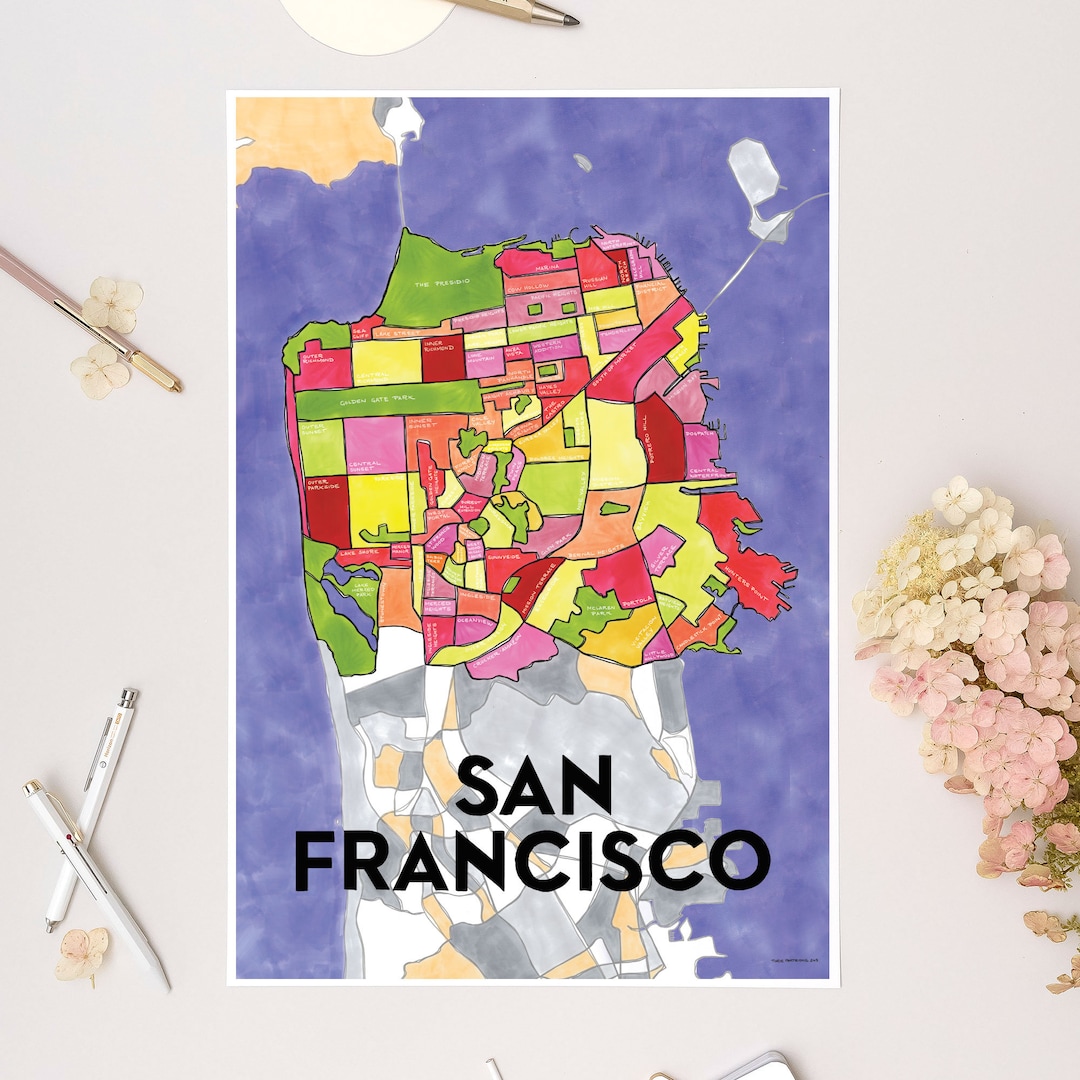 San Francisco Neighborhoods Map Art Print - Etsy