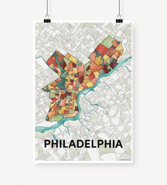 Philadelphia Neighborhoods Map Art Print | Etsy