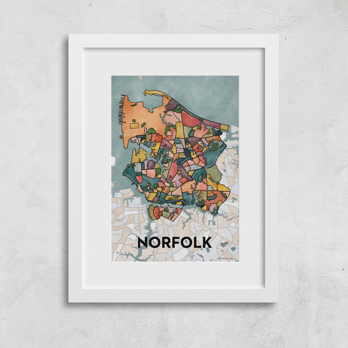 Norfolk Neighborhoods Map Art Print - Etsy
