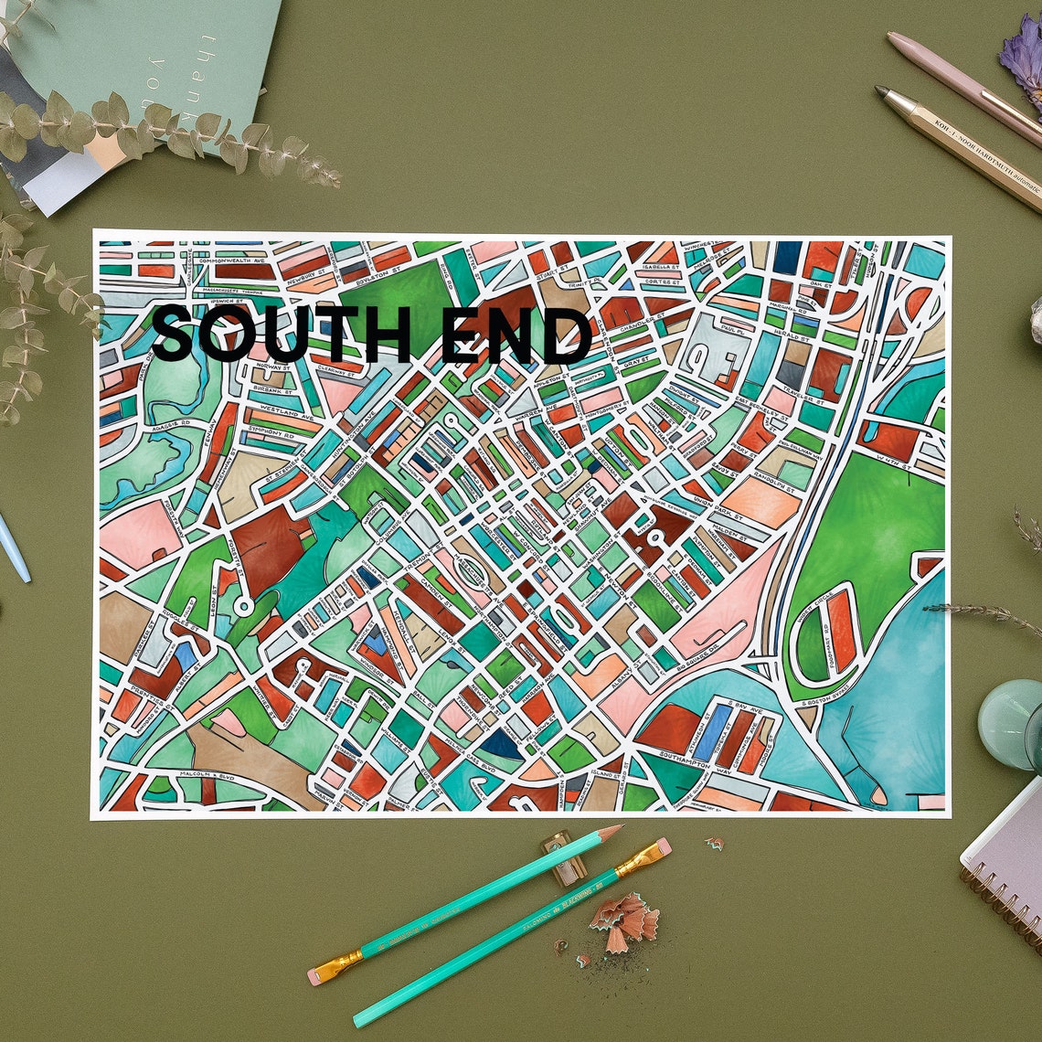 South End boston Neighborhood Map Art Print - Etsy