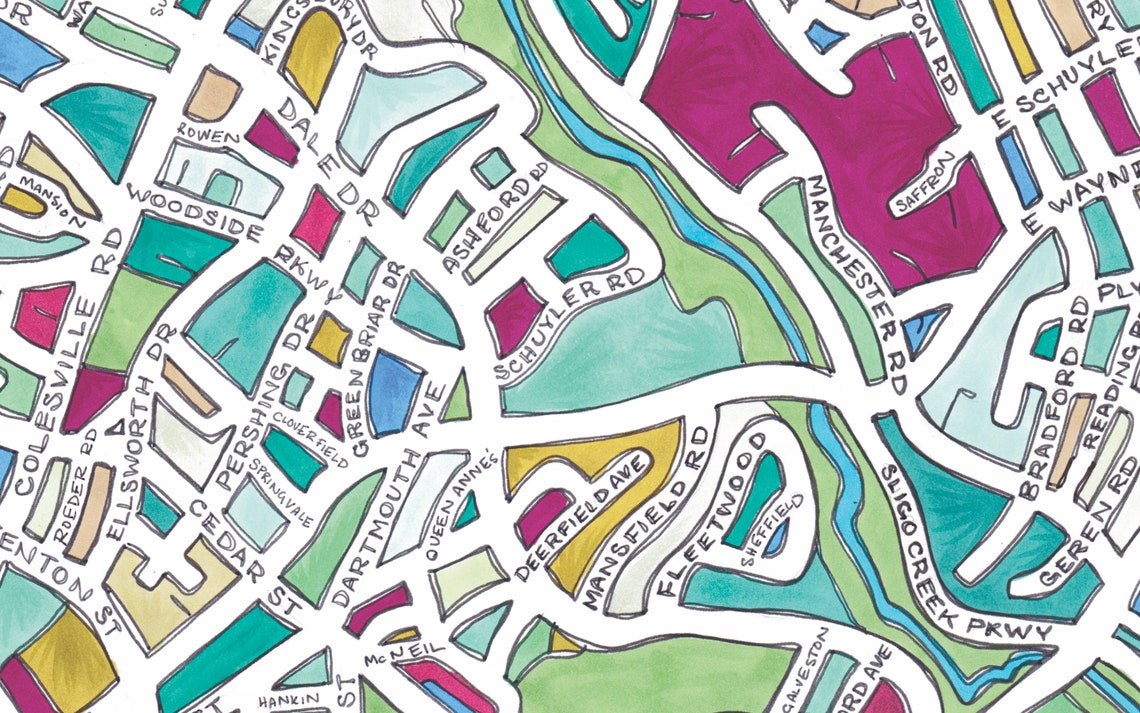 Silver Spring Neighborhood Map Art Print - Etsy