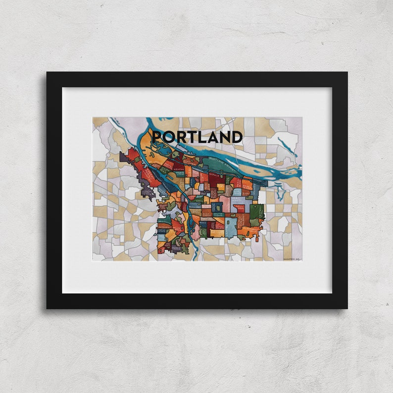 Portland Neighborhoods Map Art Print - Etsy