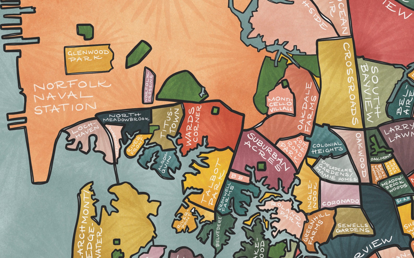 Norfolk Neighborhoods Map Art Print - Etsy