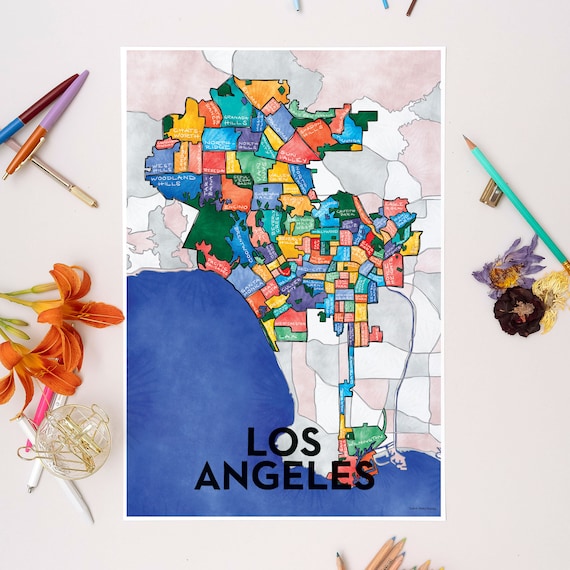 Los Angeles Neighborhoods Map Art Print | Etsy