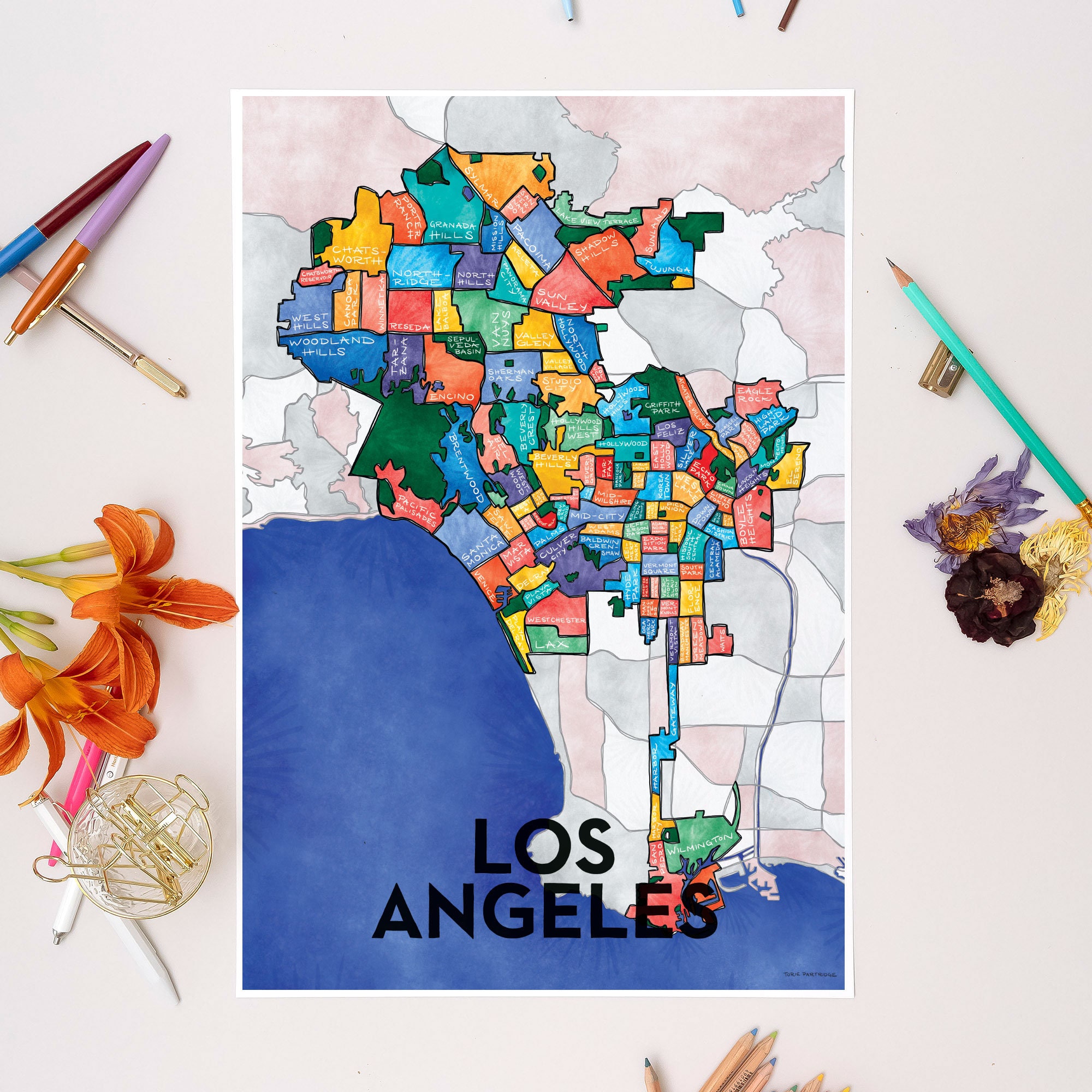 Los Angeles Neighborhoods Map Art Print - Etsy