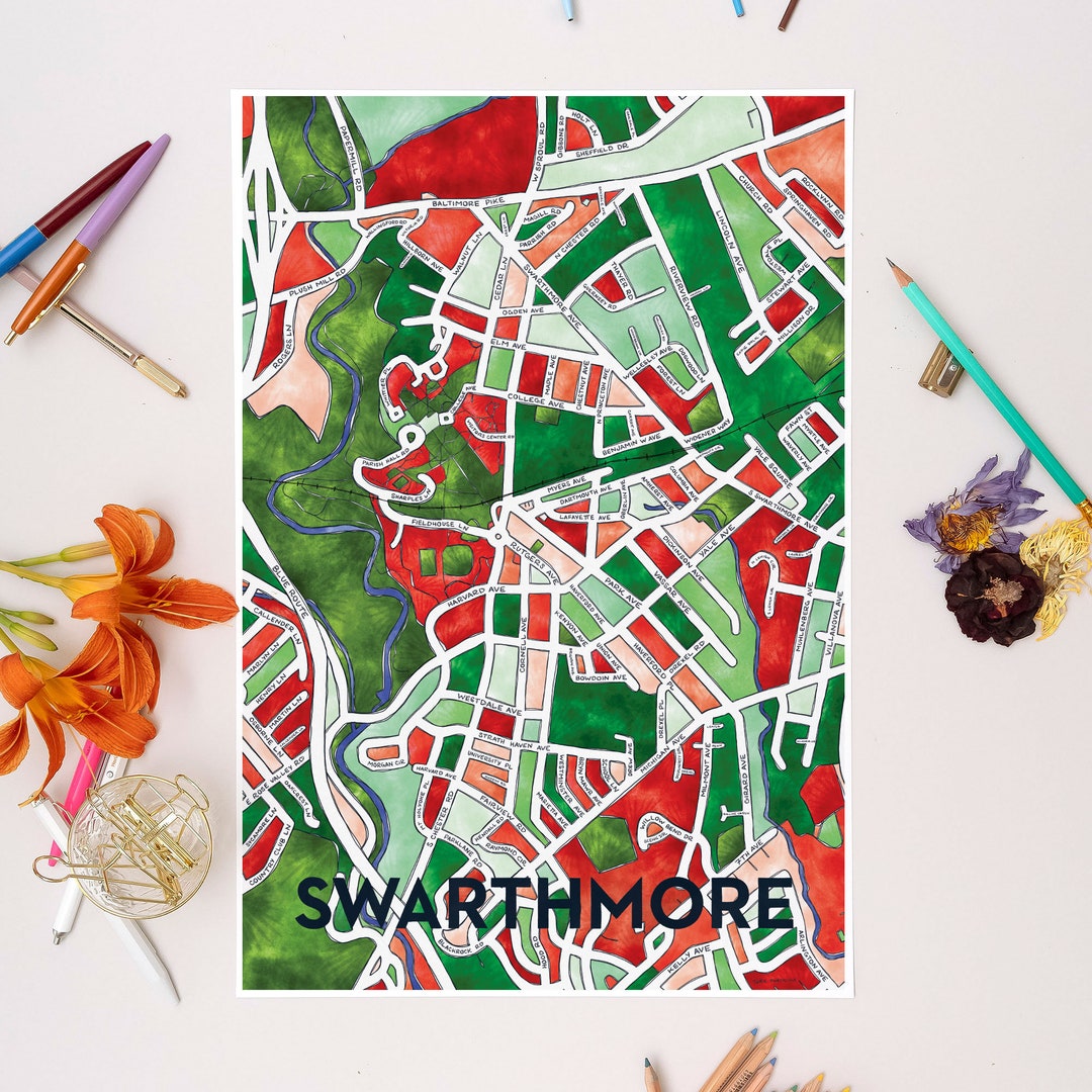 Swarthmore Neighborhood Map Art Print - Etsy
