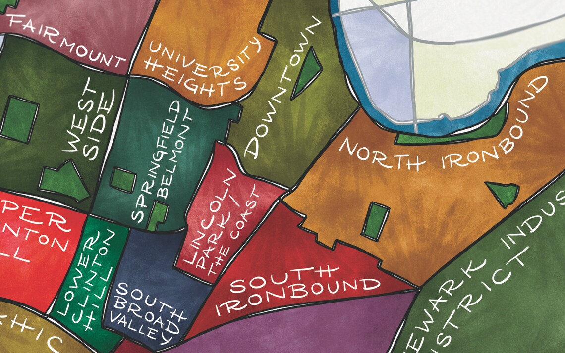 Newark Neighborhoods Map Art Print - Etsy