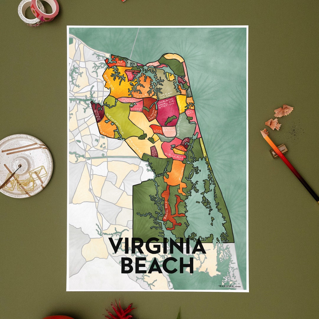 Virginia Beach Neighborhoods Map Art Print - Etsy