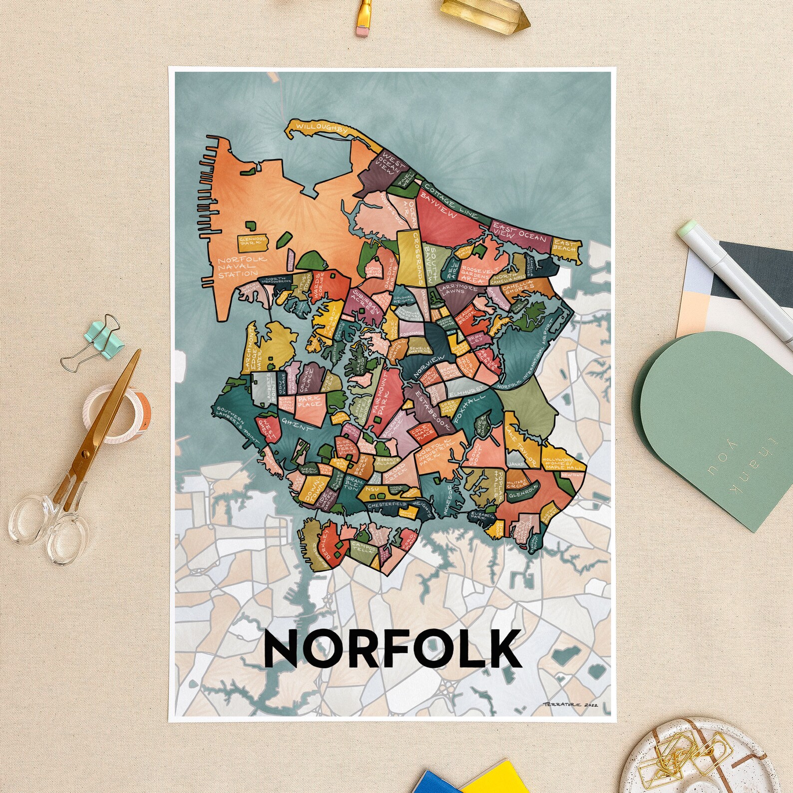 Norfolk Neighborhoods Map Art Print - Etsy