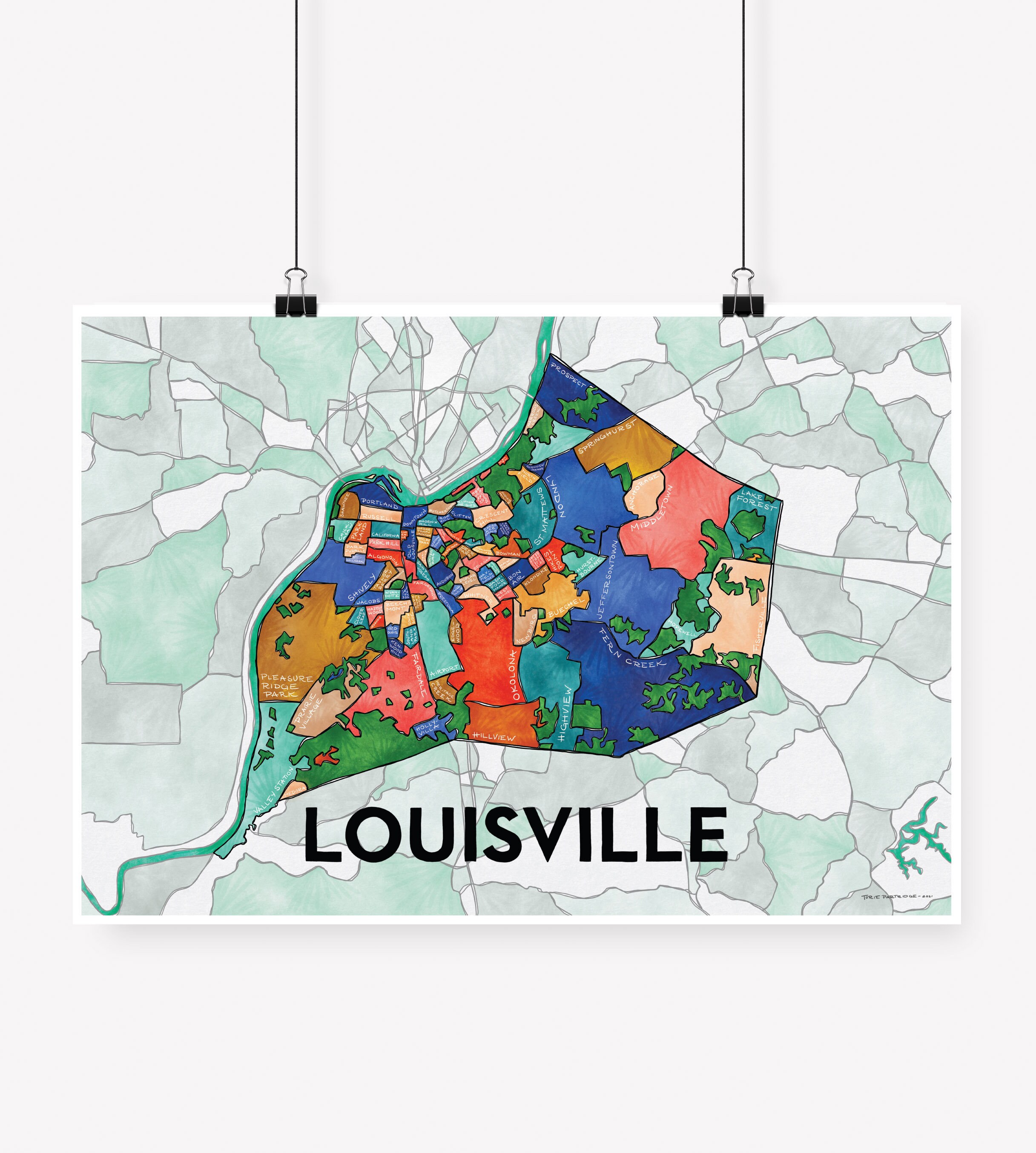 Louisville Neighborhoods Map Art Print | Etsy