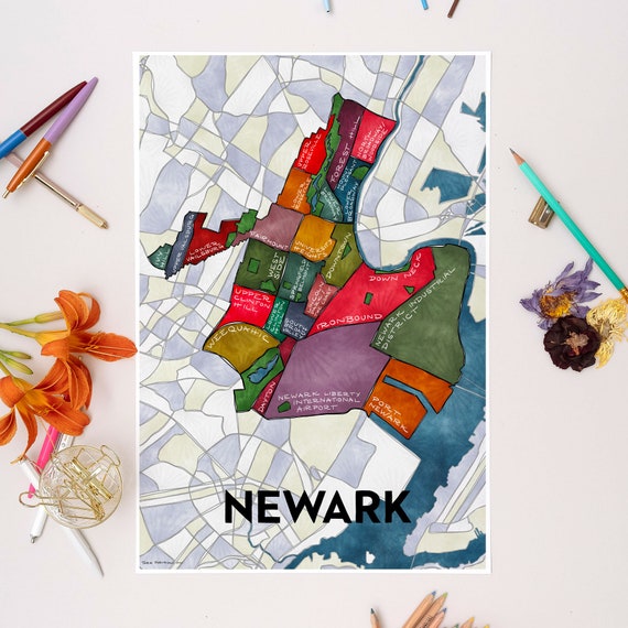 Newark Neighborhoods Map Art Print - Etsy