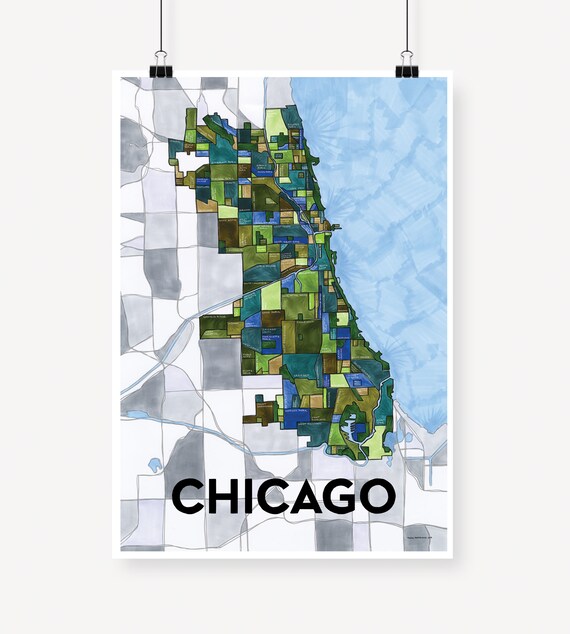 Chicago Neighborhoods Map Art Print | Etsy