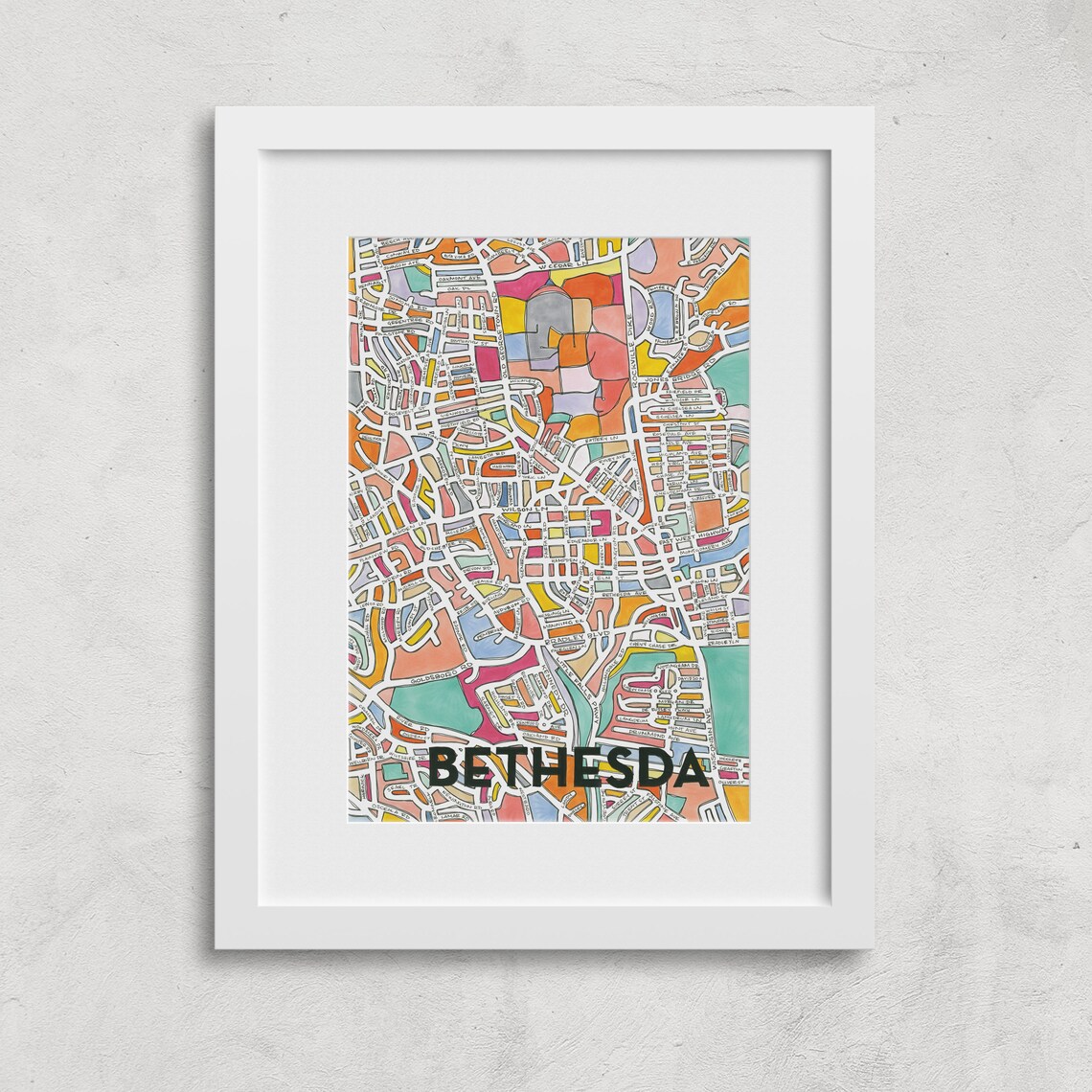 Bethesda Neighborhood Map Art Print - Etsy
