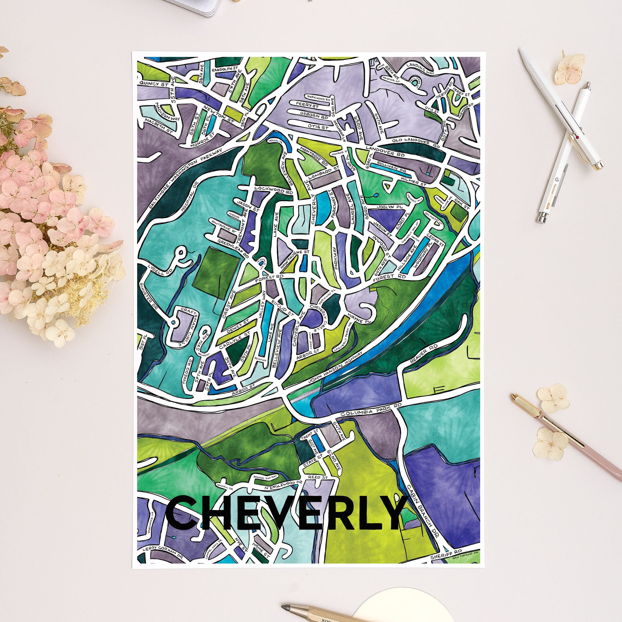 Cheverly (maryland) Neighborhood Map Art Print - Etsy