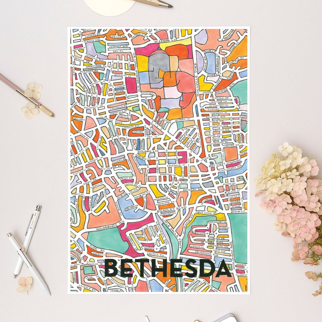 Bethesda Neighborhood Map Art Print - Etsy