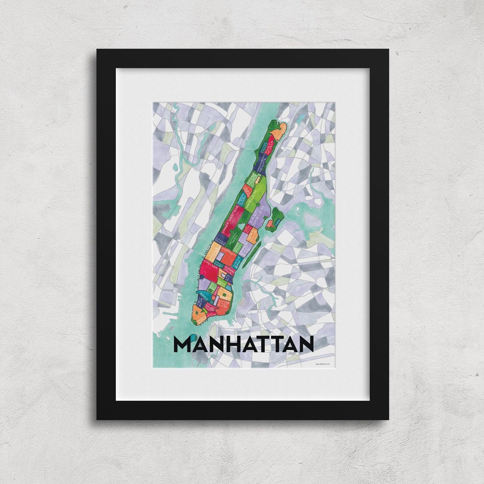 Manhattan Neighborhoods Map Art Print - Etsy