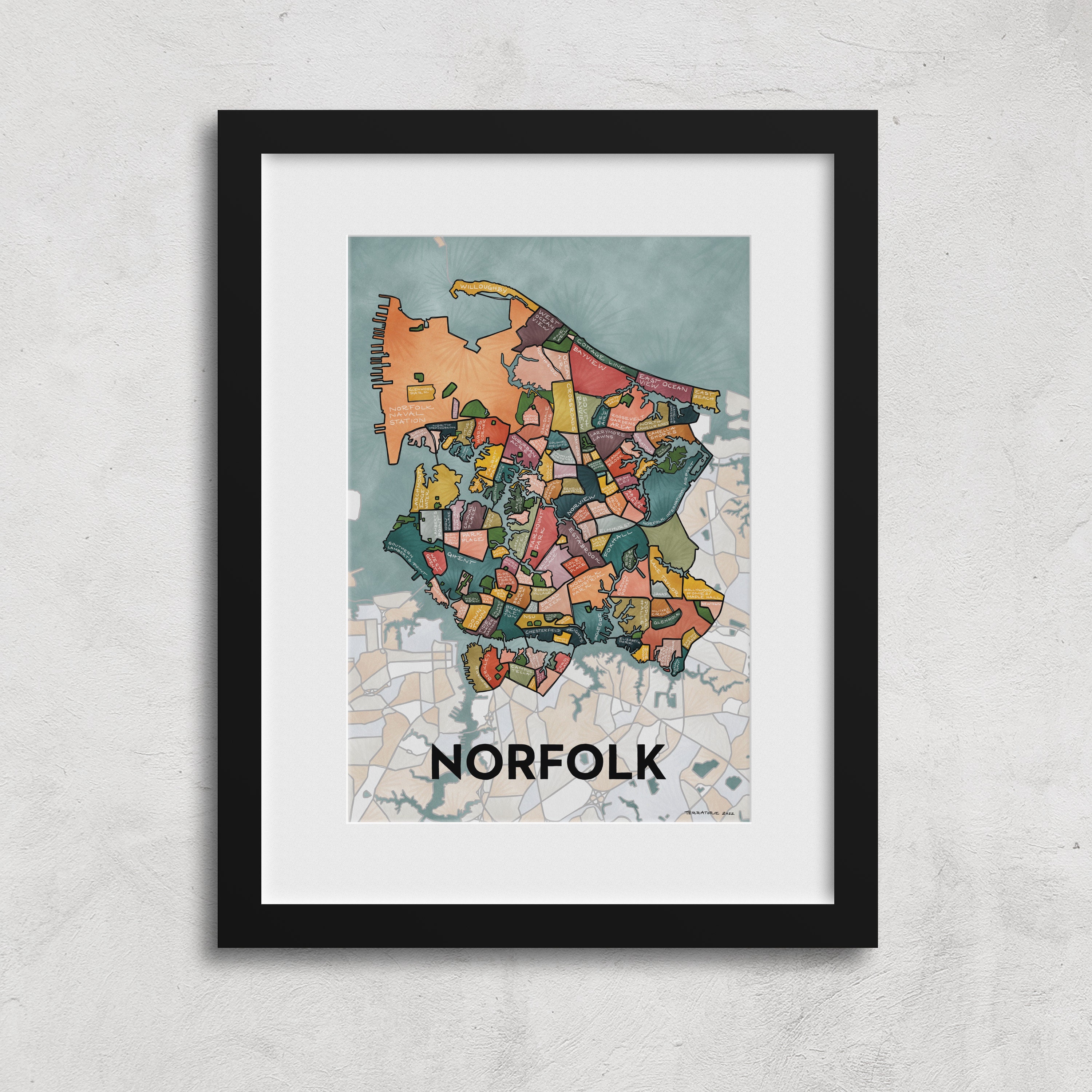 Norfolk Neighborhoods Map Art Print - Etsy
