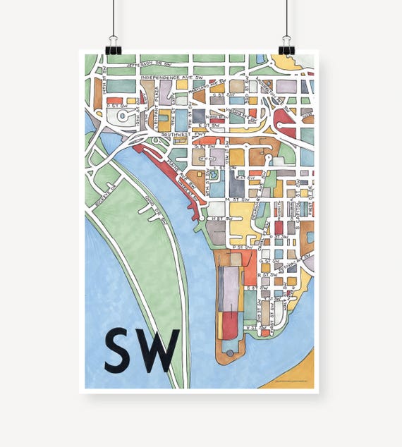 Southwest SW Neighborhood Map Art Print | Etsy