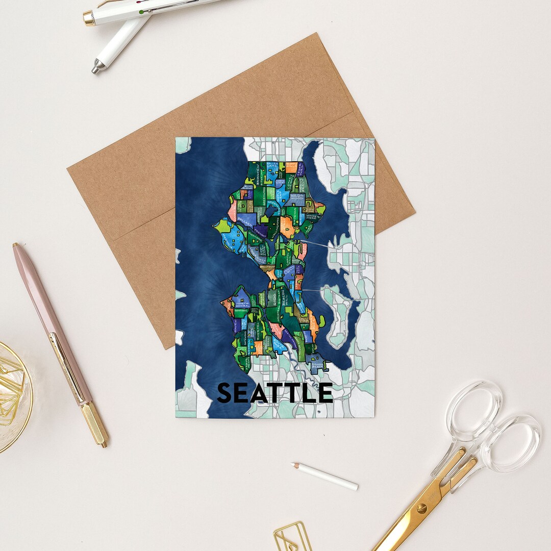 Seattle Neighborhoods Greeting Card - Etsy