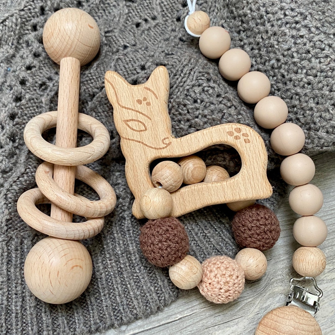 Natural Wood Baby Rattle, Newborn Toy, Gender Neutral Baby Shower Gift ...