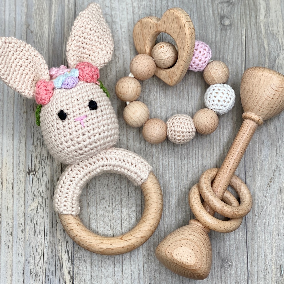 Baby Bunny Rattle Baby Toy Baby Girl Shower Gift Sensory Toy Organic ...