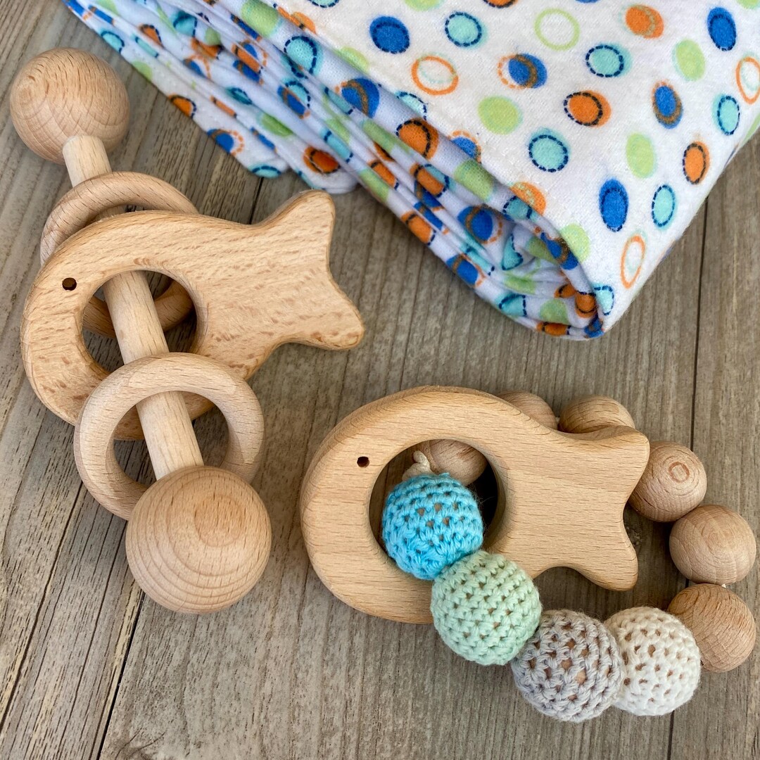 Gone Fishing Baby Gift Set Flannel Receiving Blanket Swaddle Crochet ...
