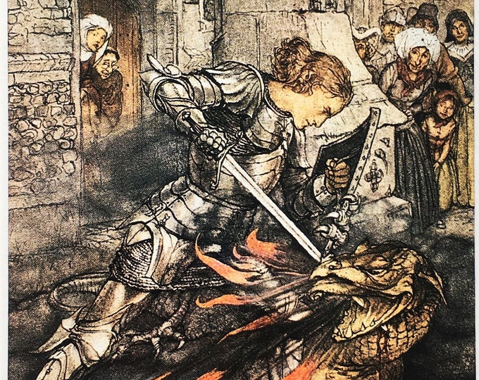 ARTHUR RACKHAM 1970s Vintage Mounted Colour Print - King Arthur ...