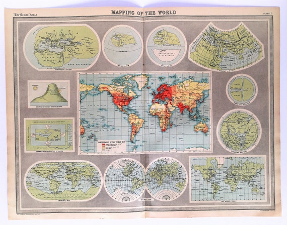 Very Large 1922 Map Mapping the World Maps Through History - Etsy UK