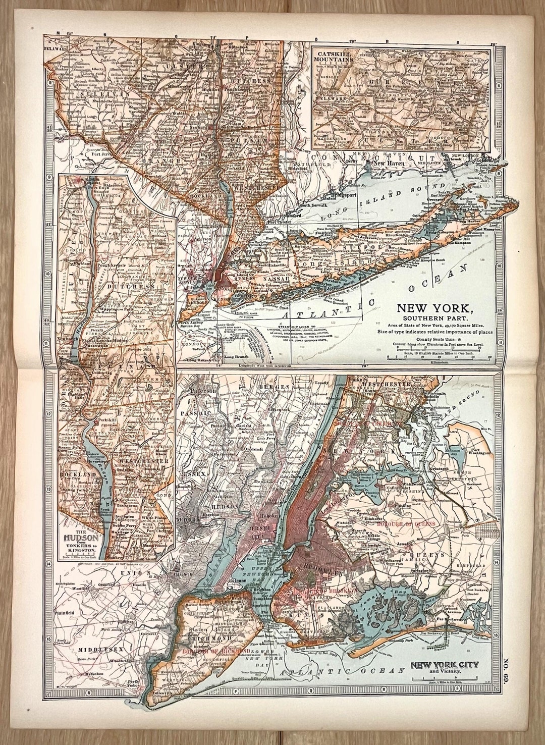 New York City 1890s Antique Map, USA, US State Map. Encyclopedia ...
