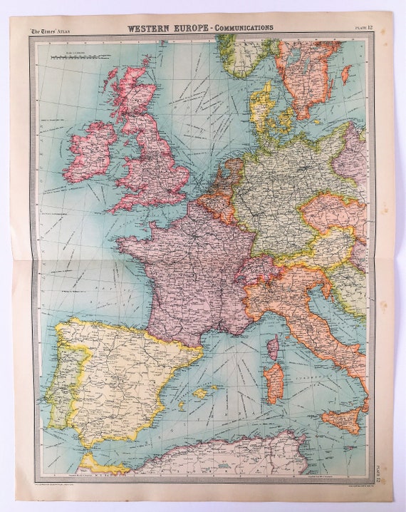 1922 Western Europe Map France Spain Germany Great Britain - Etsy