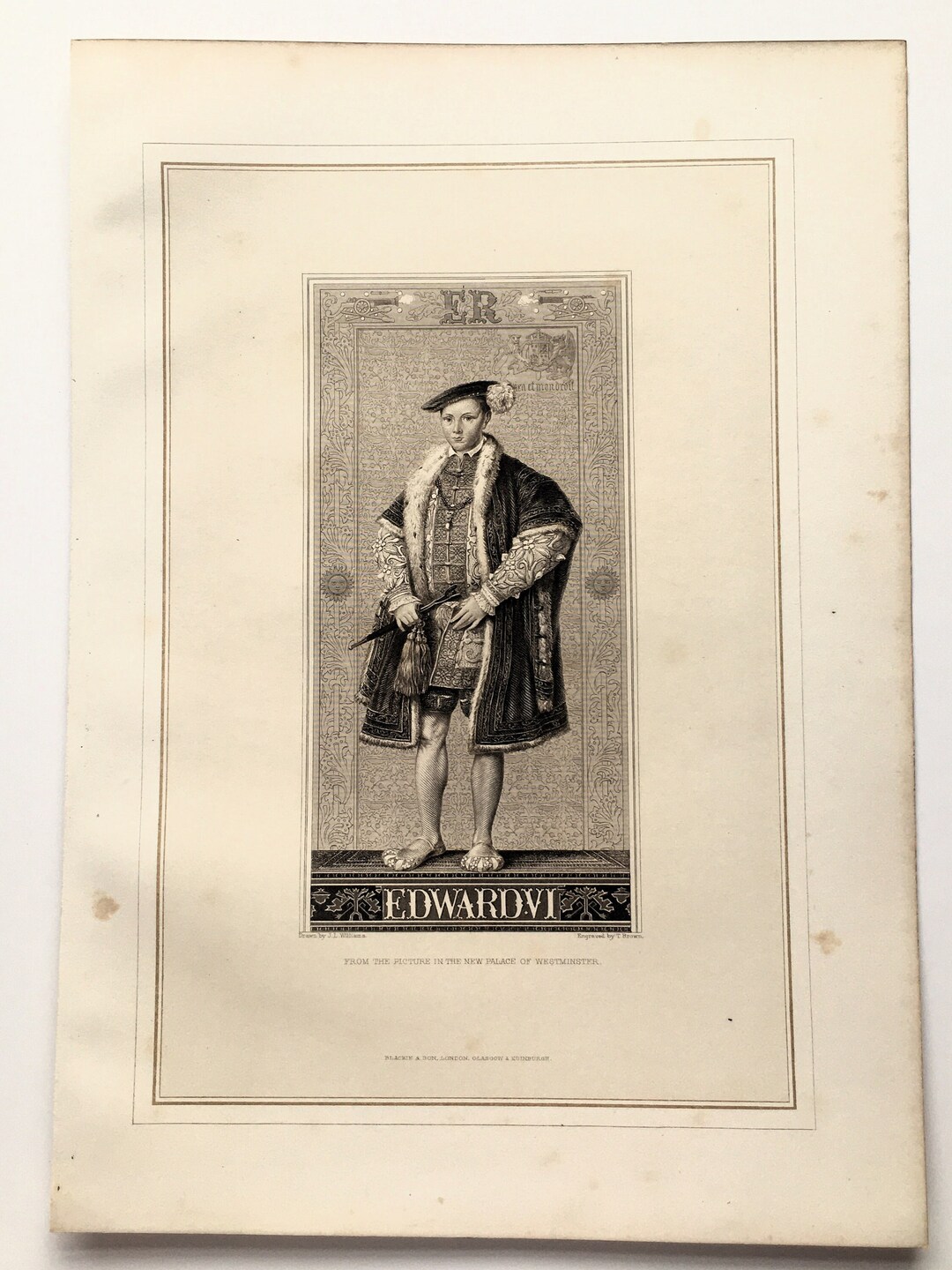 KING EDWARD VI C. 1880 Original Antique Steel Engraving, Sepia Tudor ...