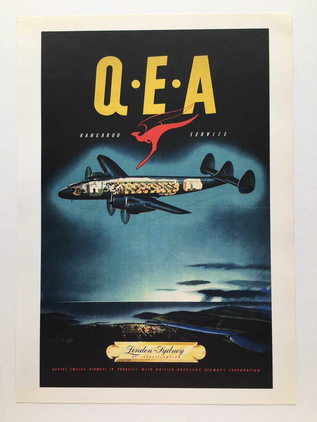 QUANTAS Aircraft, Aviation Travel 1980s Vintage Poster Reproduction ...