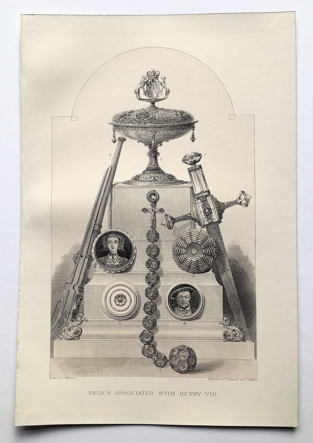 RELICS of King HENRY VIII C. 1895 Original Antique Engraving, Sepia ...