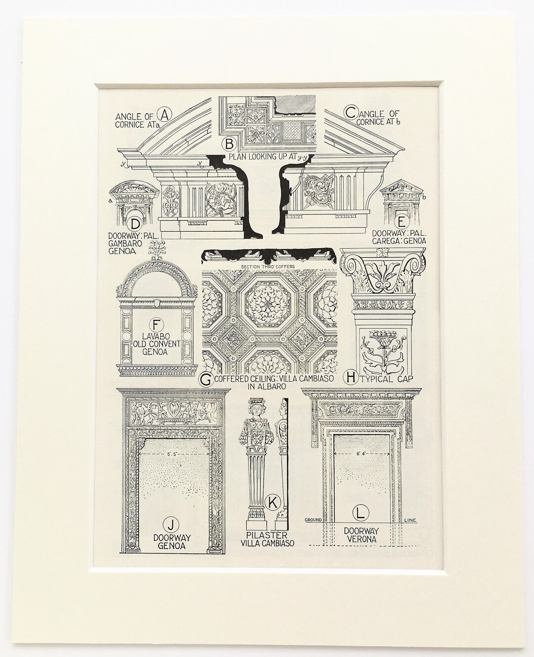 ITALIAN RENAISSANCE ARCHITECTURE Genoa, 1890s Antique Print, Mounted ...