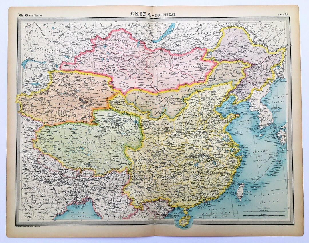 CHINA, Chinese Provinces, Political, Very Large 1922 Antique Map ...