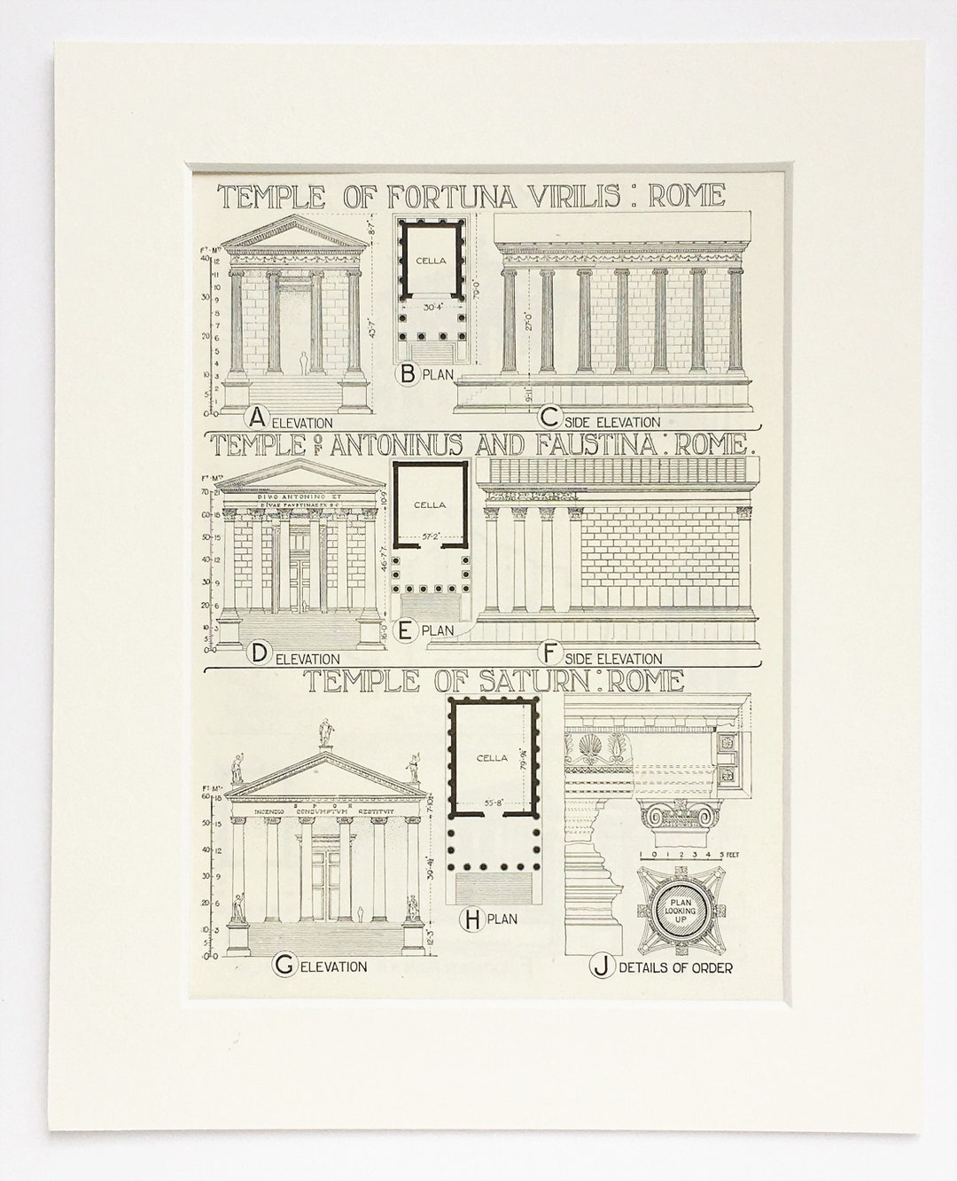 ROMAN ARCHITECTURE, Temples in Rome, 1890s Antique Print, Mounted ...