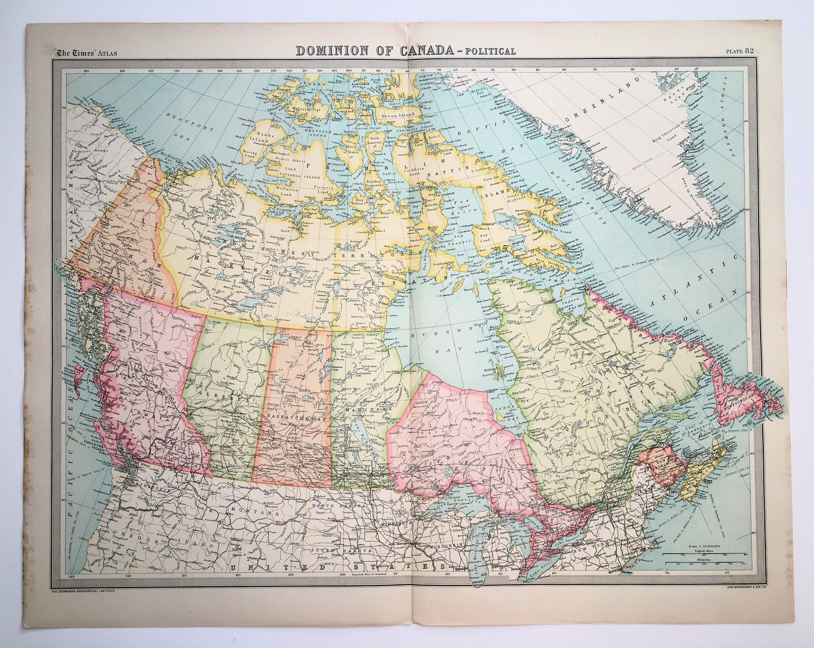 CANADA Very Large 1922 Antique Map, Canadian States & Provinces ...