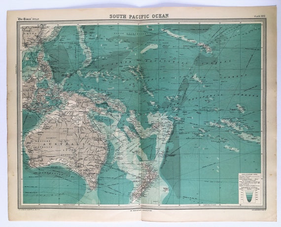 South Pacific Ocean Map Communications Trade Routes - Etsy
