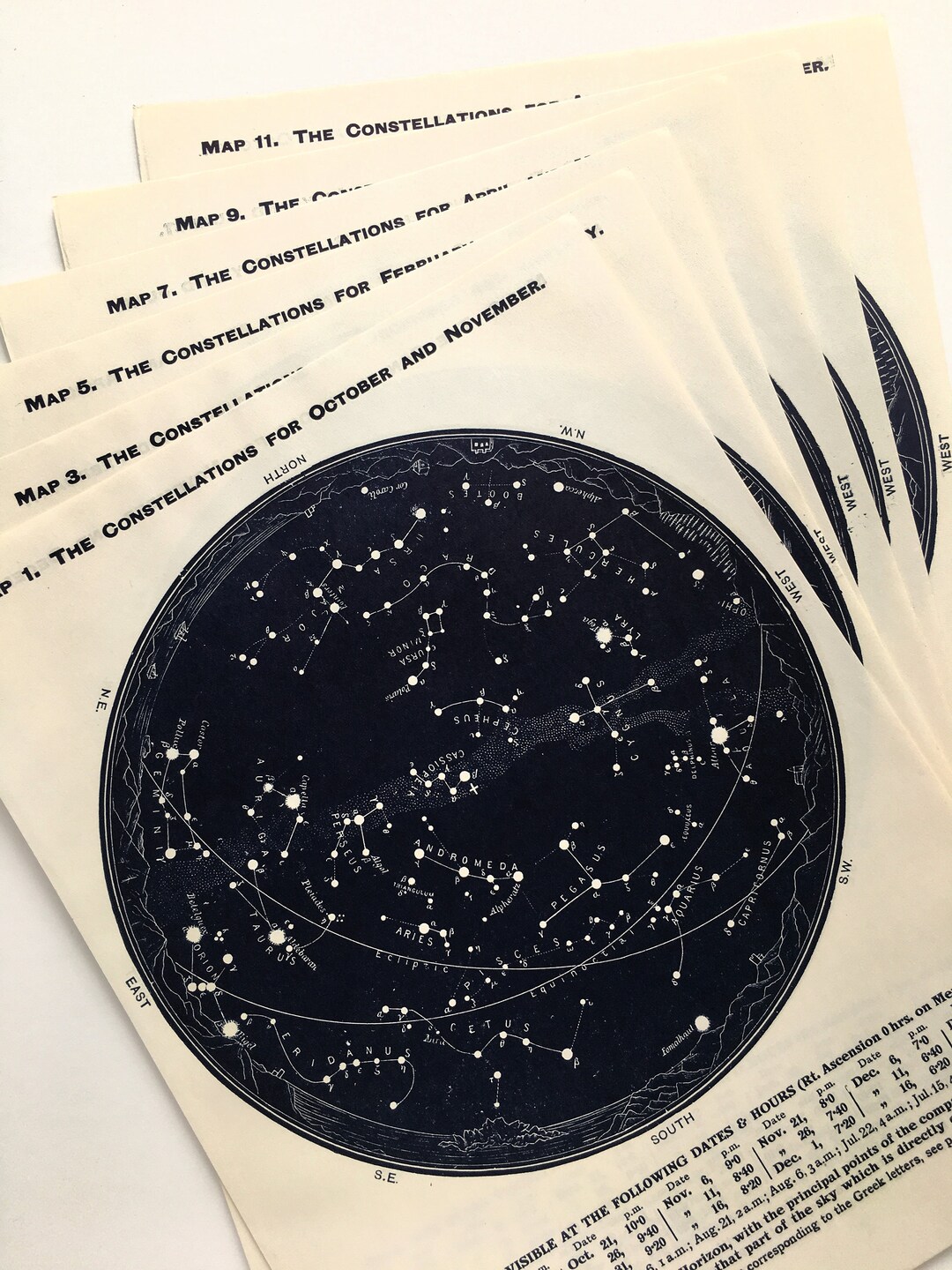 SET of 6 Vintage STAR CHARTS, 1940s Astronomy Prints of Constellations ...