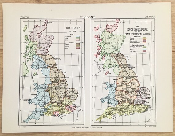 Antique Historical Map of Britain in the 6th 10th & 11th | Etsy