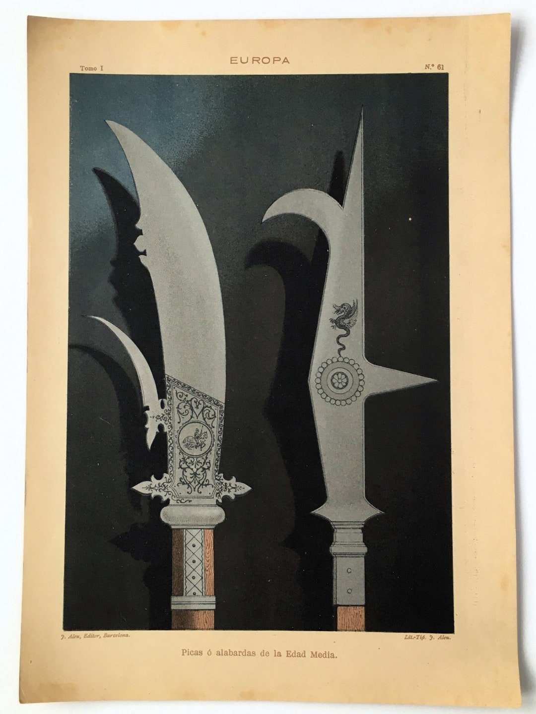 ARMOUR, PIKE & HALBERD C. 1890 Antique Military Print, Colour ...