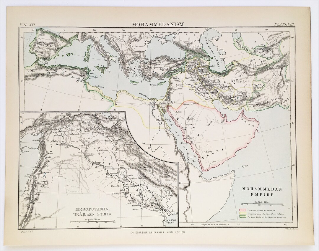 ISLAM Antique Colour Map of Mohammedanism, Middle East, Arabia ...