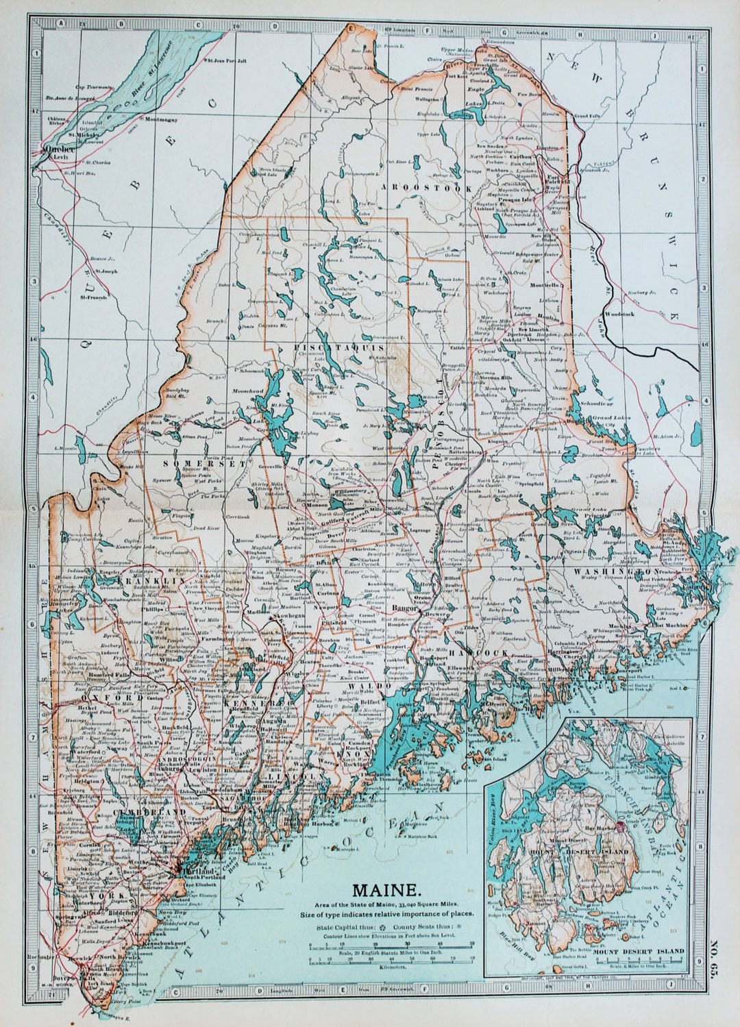 MAINE 1890s Antique Map USA US State Map. Encyclopedia - Etsy