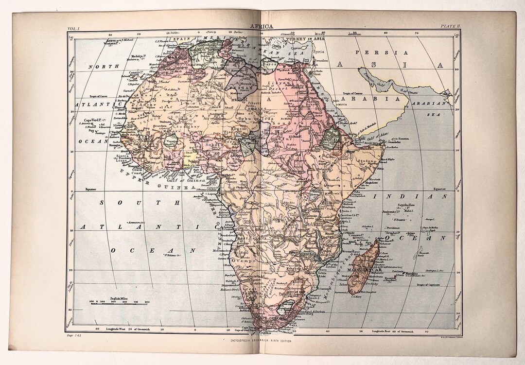 AFRICA 1870 Antique Map. Encyclopedia Britannica, 16 X 11 Inches, Home ...